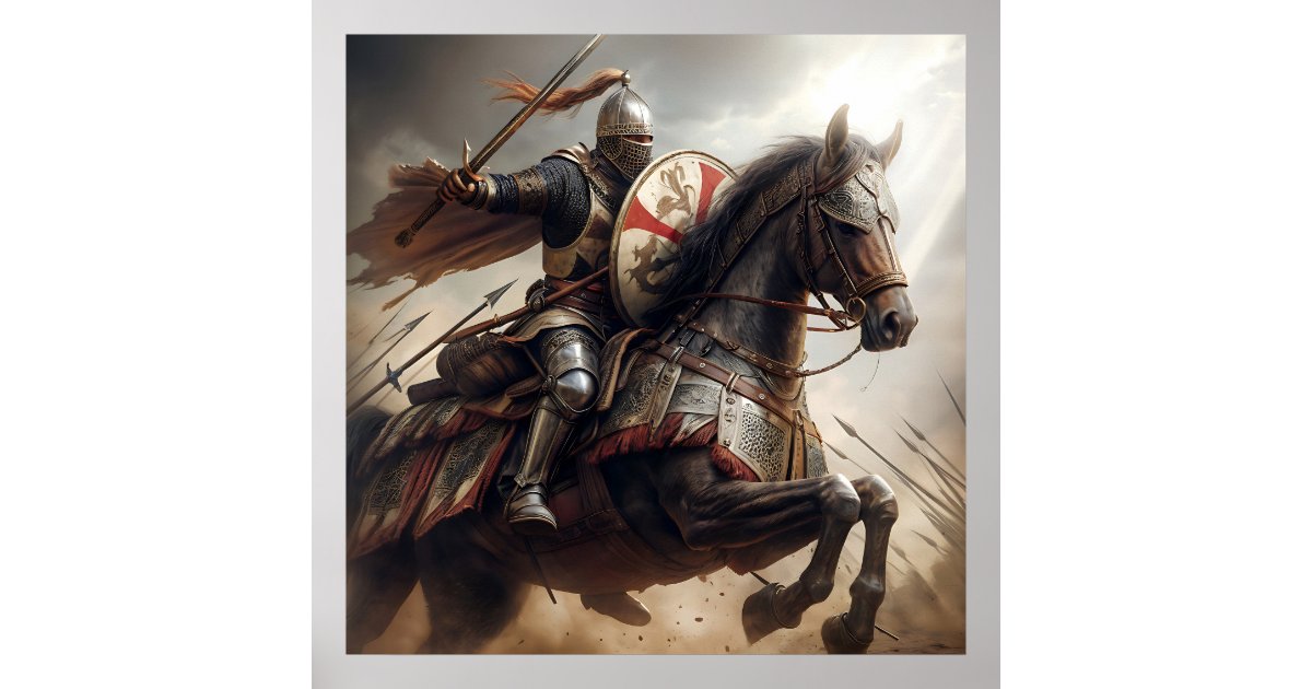 Majestic Silver-Toned Realistic Medieval Knight Poster | Zazzle