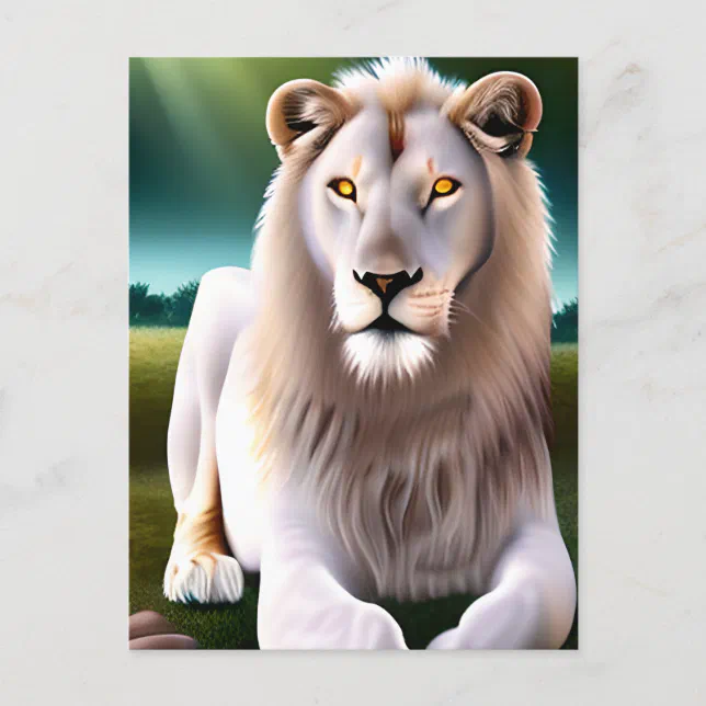 Majestic White Lion Golden Eyes Ethereal Art Postcard | Zazzle