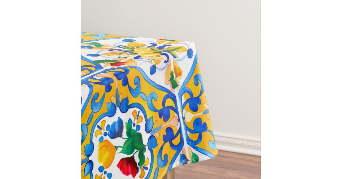 Majolica,blue tiles,Sicilian tiles,Ceramic Tile Tablecloth | Zazzle