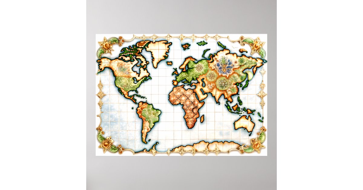 Majolica World Map Poster | Zazzle