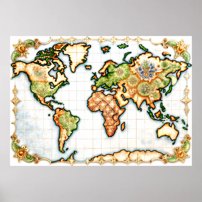 Majolica World Map Poster | Zazzle