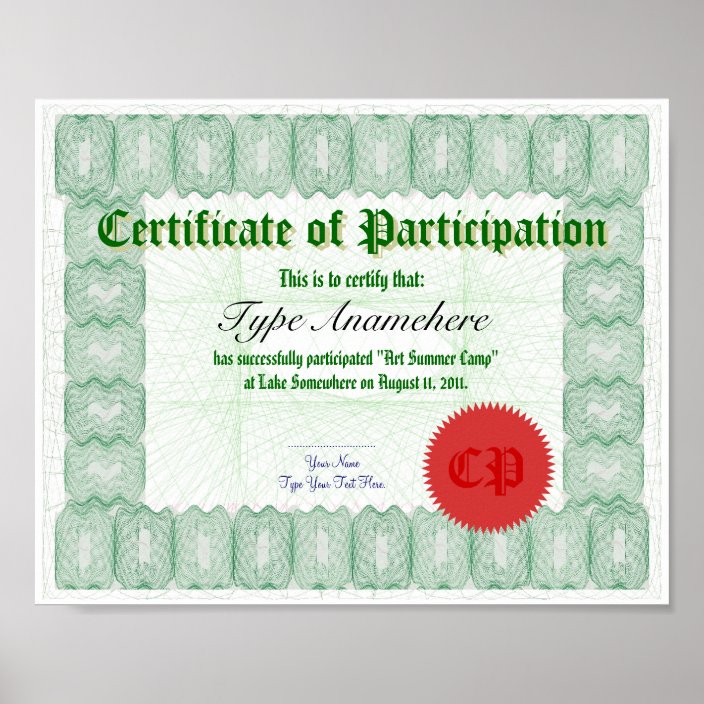 Make a Certificate of Participation Poster | Zazzle.com