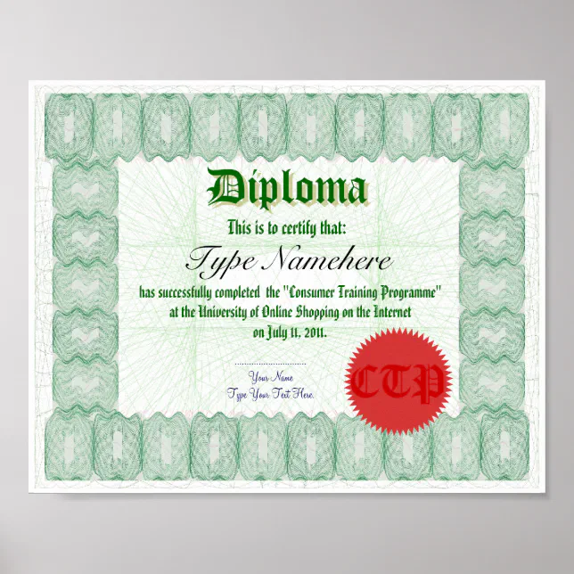 Make a Diploma Certificate Print | Zazzle