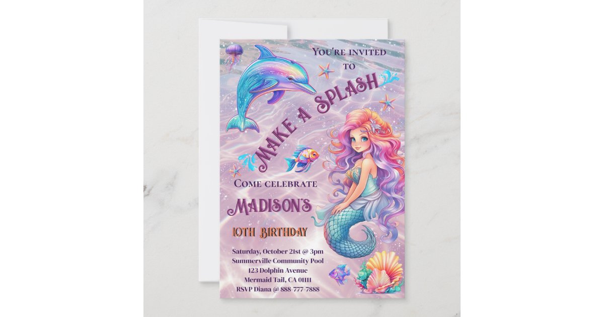 Make A Splash Mermaid Sparkle Birthday Party Invitation | Zazzle