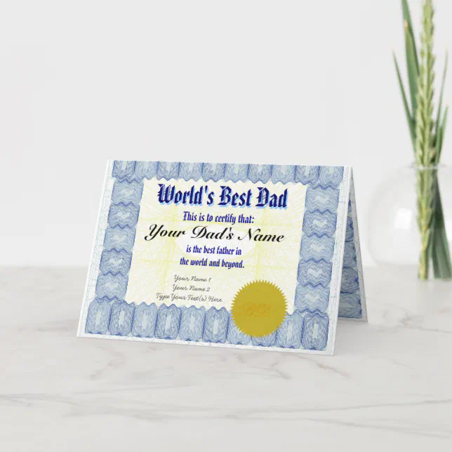 Make a World's Best Dad Certificate Card | Zazzle