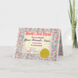 Make a World's Best Friend Certificate Card | Zazzle