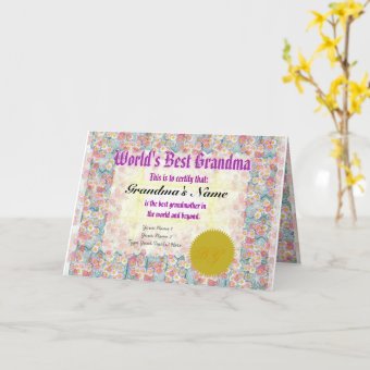 Make a World's Best Grandma Award Certificate Card | Zazzle