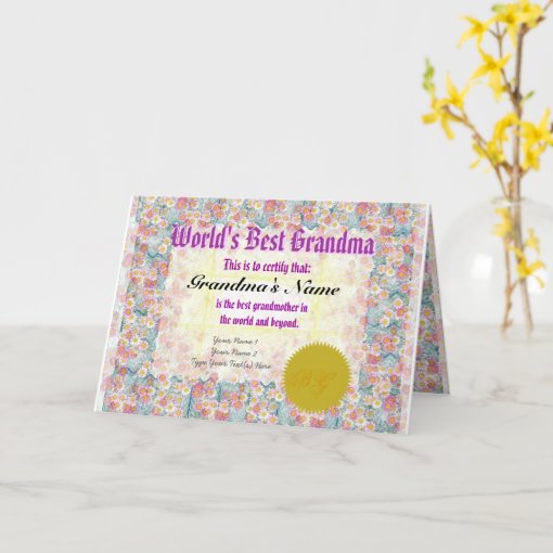 Make a World's Best Grandma Award Certificate Card | Zazzle