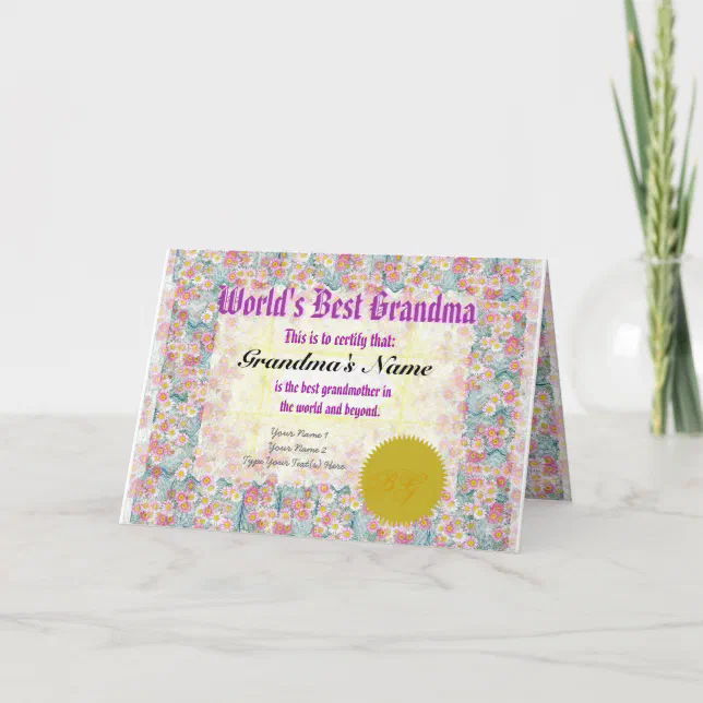 Make a World's Best Grandma Award Certificate Card | Zazzle