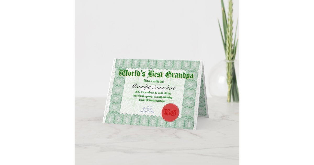 Make A Worlds Best Grandpa Certificate Award Card Zazzle
