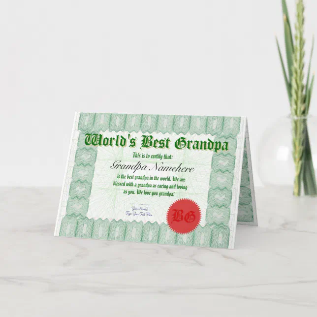 Make a World's Best Grandpa Certificate Award Card | Zazzle