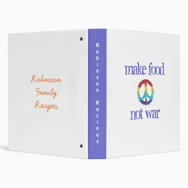 "Make food, not war" recipe storage binder | Zazzle