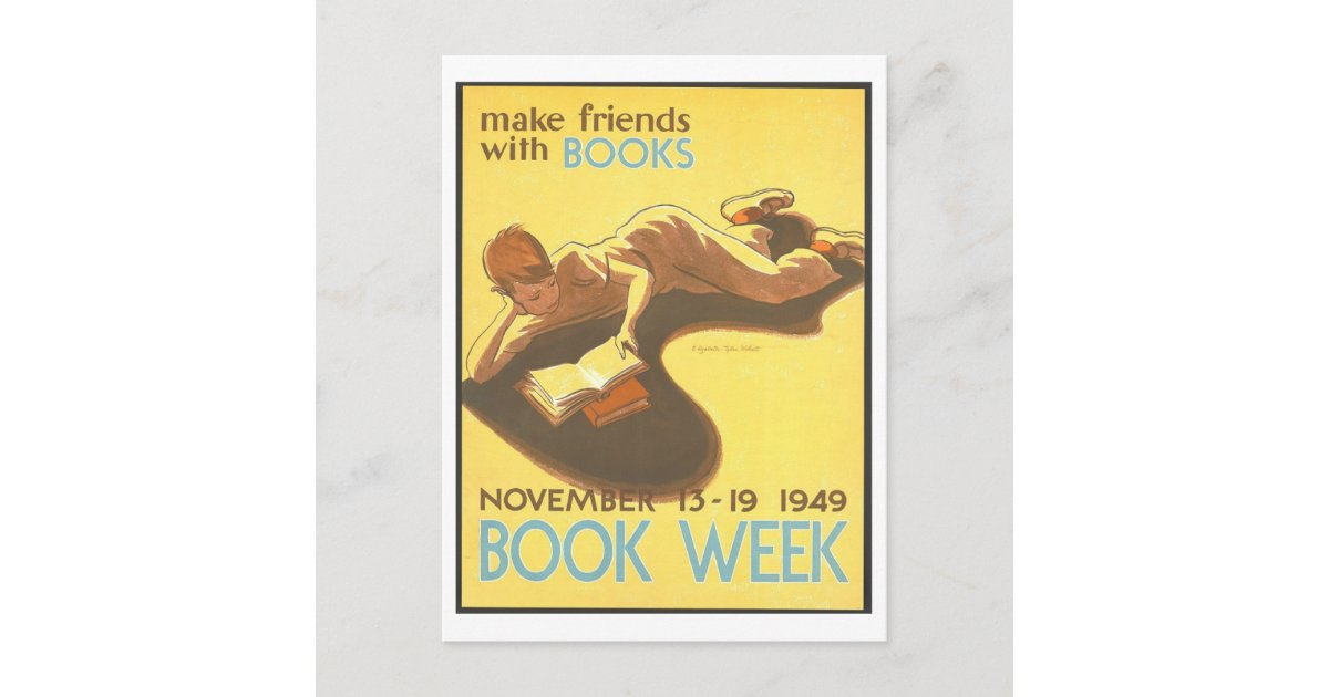 "Make Friends with Books" Vintage Library Poster Postcard | Zazzle