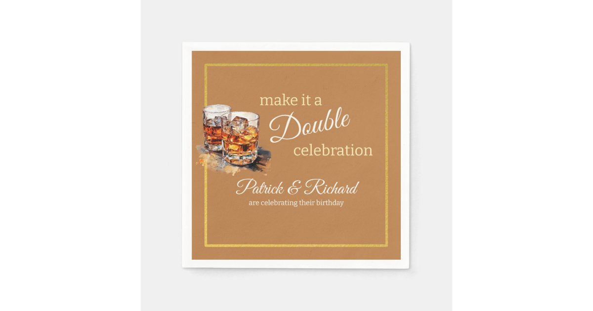 Make it a Double Celebration Brown Whiskey Glass Napkins | Zazzle