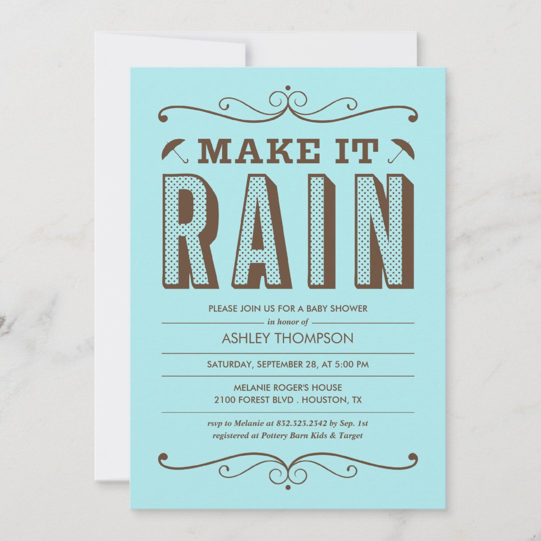 Make it Rain Blue Baby Shower Invitations | Zazzle