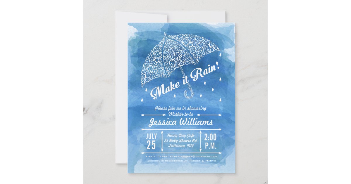 Make it Rain Watercolor Shower Invitation Blue | Zazzle