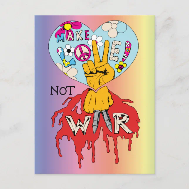 Make Love Not War 2 ~ 60s Hippie Peace Sign Postcard | Zazzle