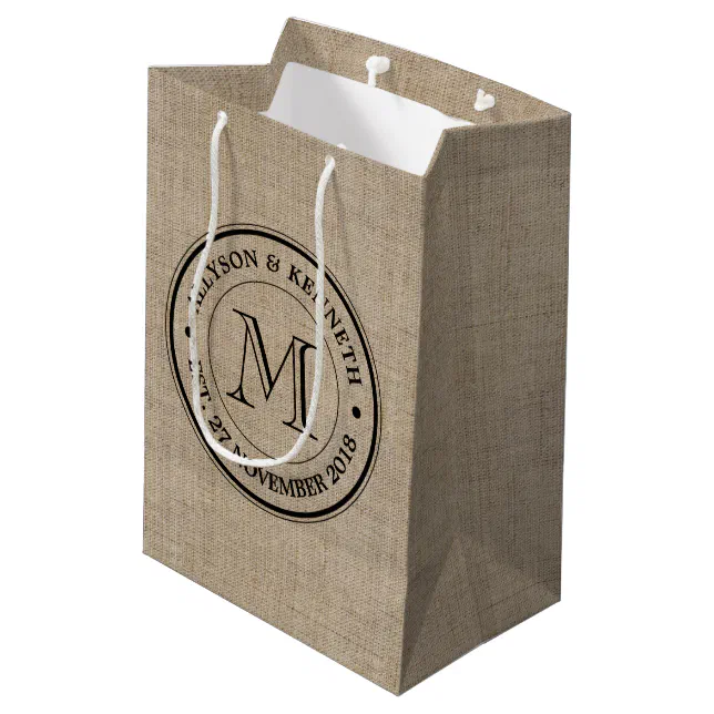 Make Your Own Burlap Retro Logo Monogram Medium Gift Bag | Zazzle