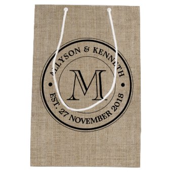 Make Your Own Burlap Retro Logo Monogram Medium Gift Bag | Zazzle