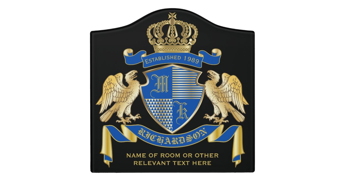 Make Your Own Coat of Arms Blue Gold Eagle Emblem Door Sign | Zazzle