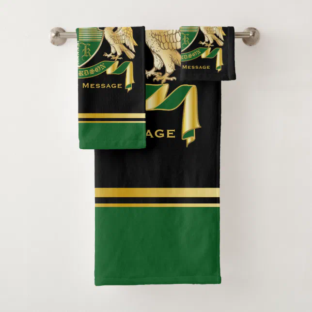 Make Your Own Coat of Arms Green Gold Eagle Emblem Bath Towel Set | Zazzle