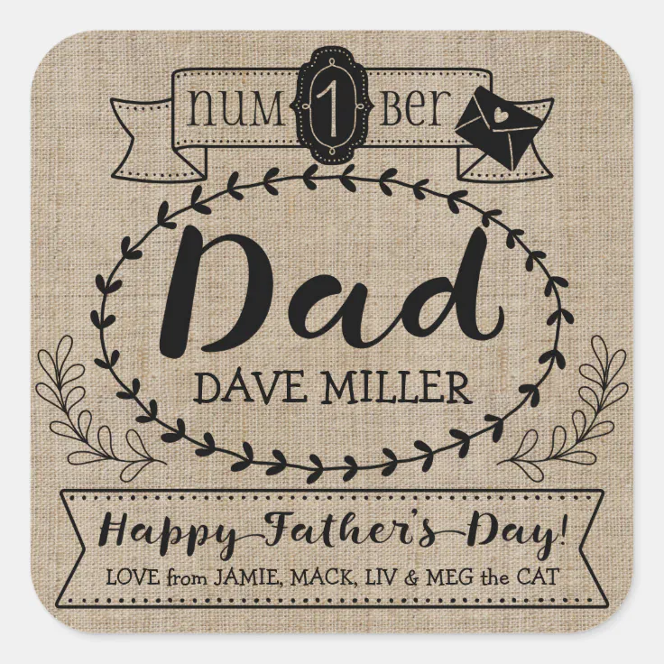 Make Your Own Father’s Day Number 1 Dad Monogram Square Sticker | Zazzle