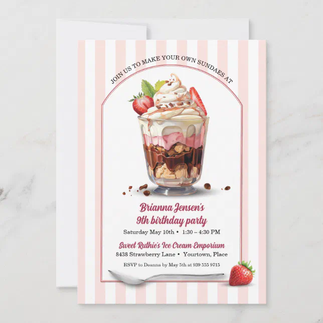 Make Your Own Ice Cream Sundae Birthday Party Invitation | Zazzle