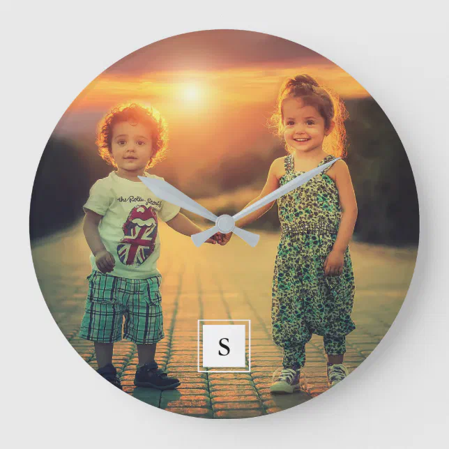 Make your own personal family photo monogrammed large clock | Zazzle