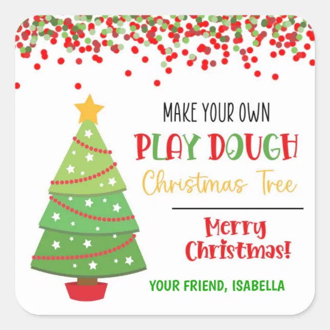 Make Your Own Play Dough Christmas Tree Square Sticker | Zazzle
