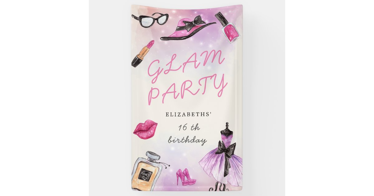 makeover glam sparkle birthday party banner | Zazzle