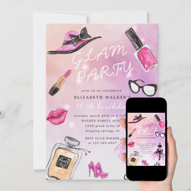 makeover glam sparkle birthday party invitation | Zazzle