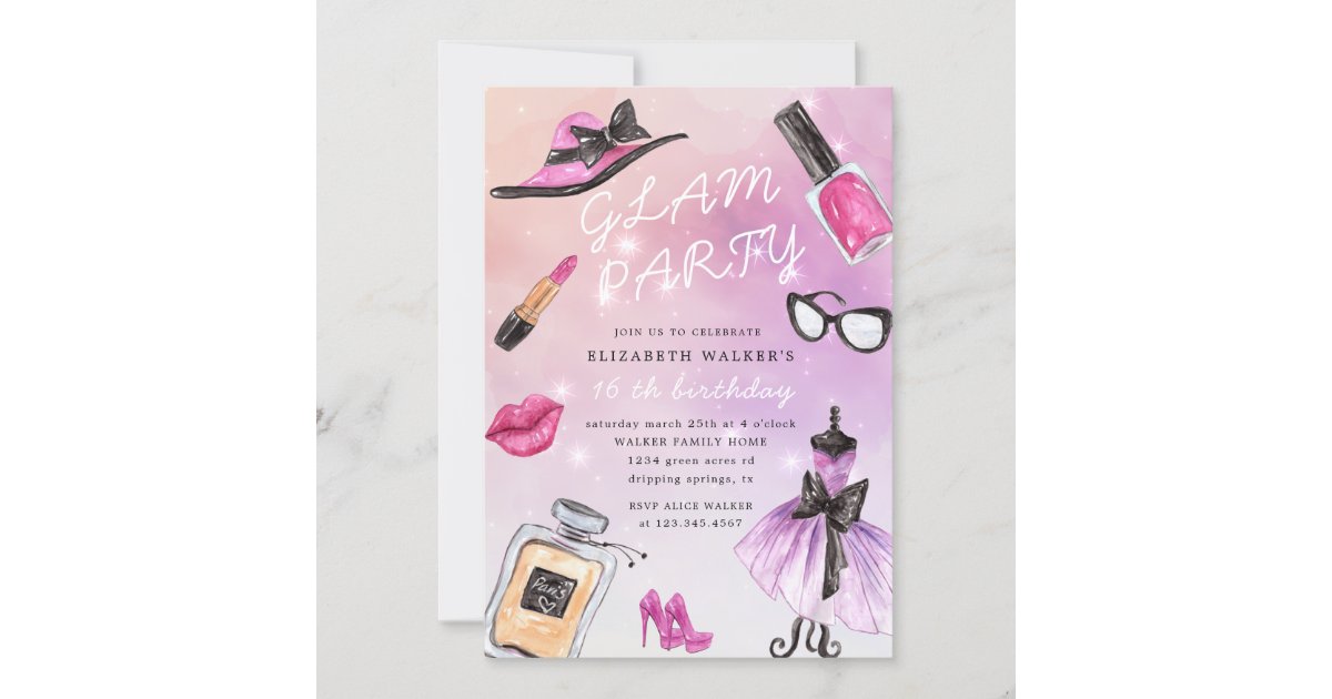 makeover glam sparkle birthday party invitation | Zazzle