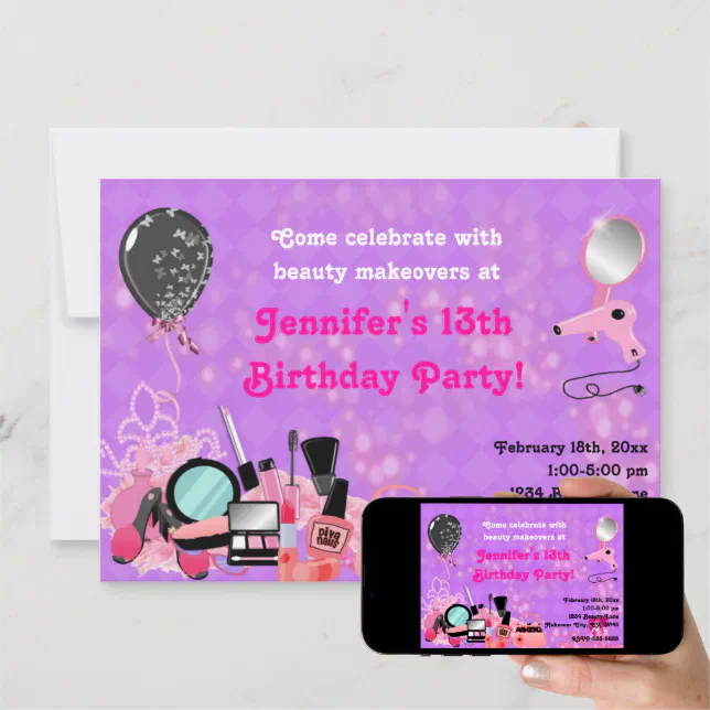 Makeover Makeup Beauty Girls Party Invitations | Zazzle