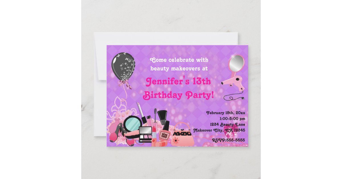 Makeover Makeup Beauty Girls Party Invitations | Zazzle
