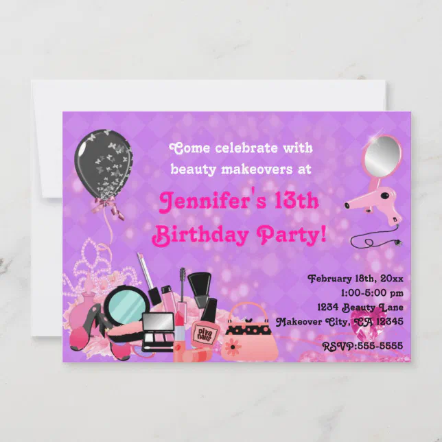 Makeover Makeup Beauty Girls Party Invitations | Zazzle