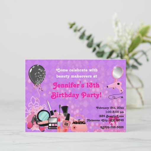Makeover Makeup Beauty Girls Party Invitations | Zazzle