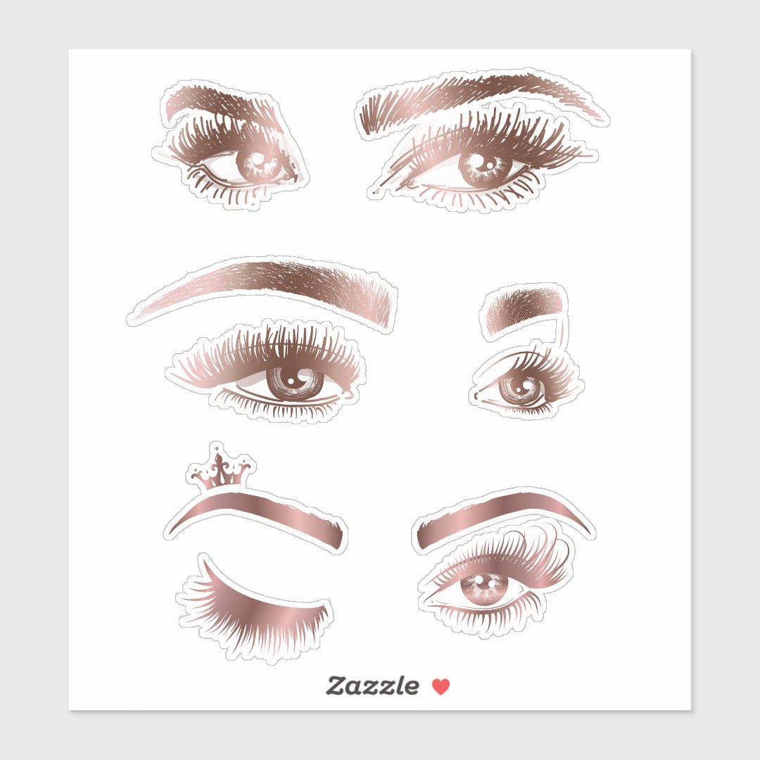 Makeup Artist Beautiful Hand Drawn Eyes Brows Lash Sticker | Zazzle