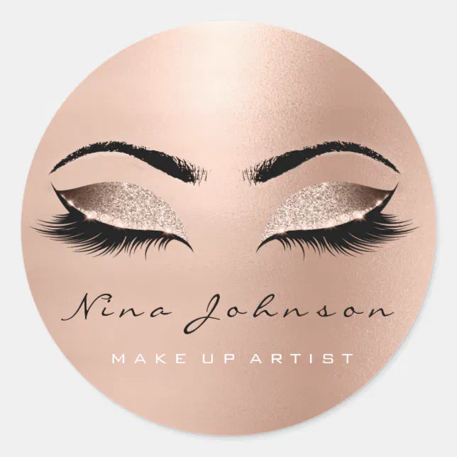 Makeup Artist Beauty Rose Gold Eye Glitter Lashes Classic Round Sticker ...