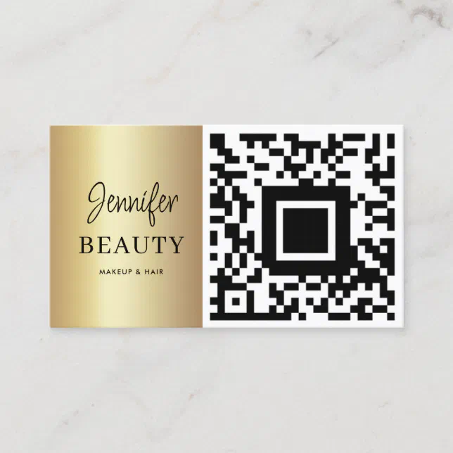 Makeup Artist Beauty Salon QR Code Modern Gold Business Card | Zazzle