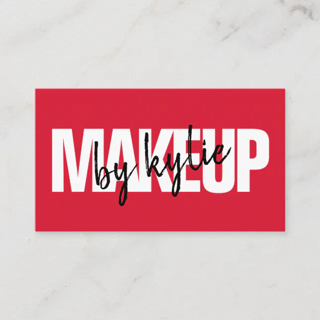 Makeup artist bold signature script bold red business card | Zazzle