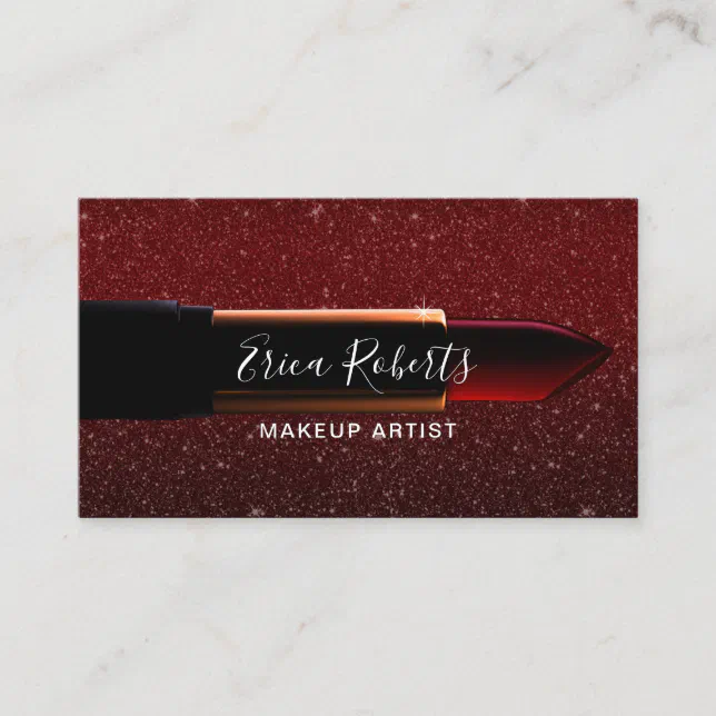 Makeup Artist Burgundy Red Glitter Beauty Salon Business Card | Zazzle