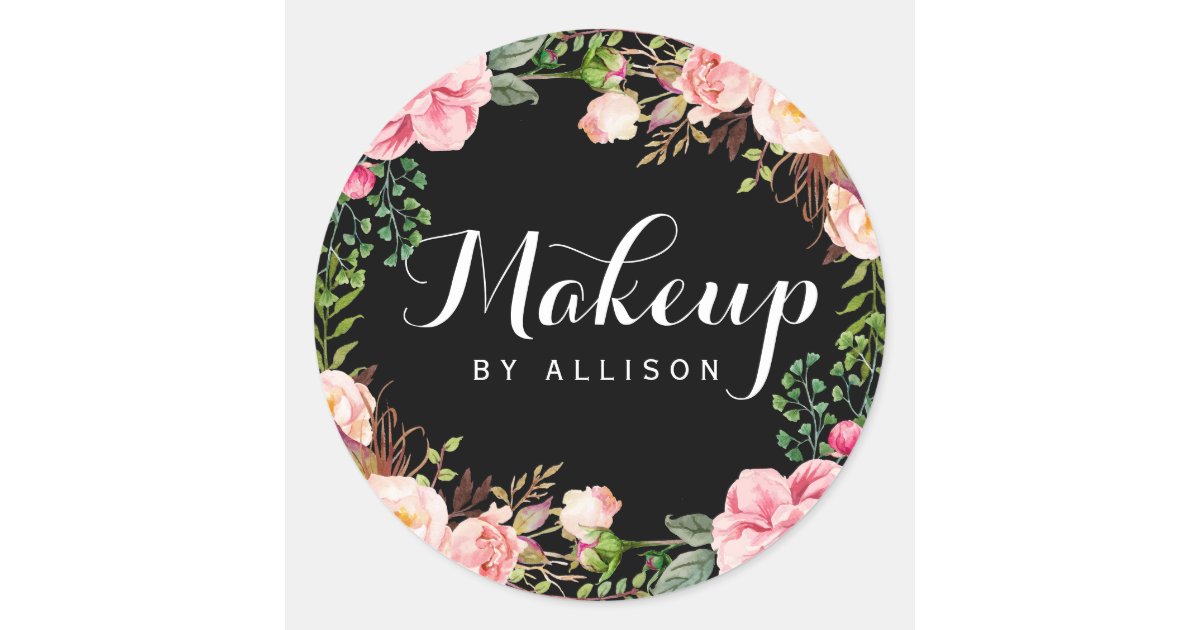Makeup Artist Calligraphy Script Floral Wrapping Classic Round Sticker ...