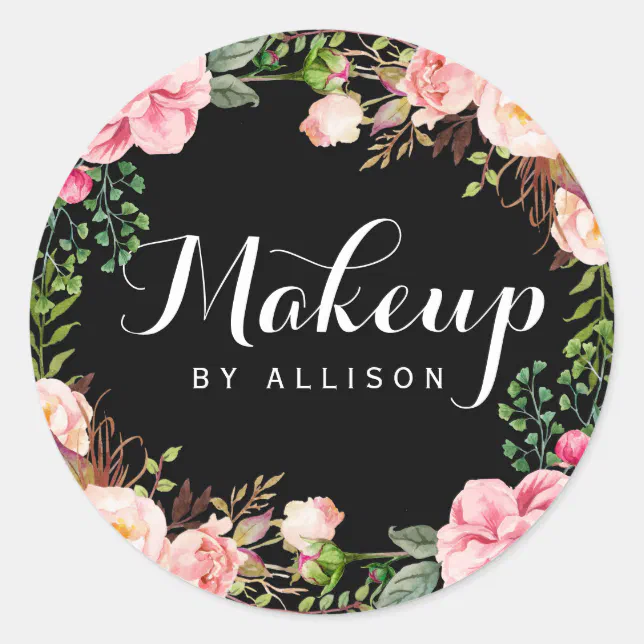 Makeup Artist Calligraphy Script Floral Wrapping Classic Round Sticker ...