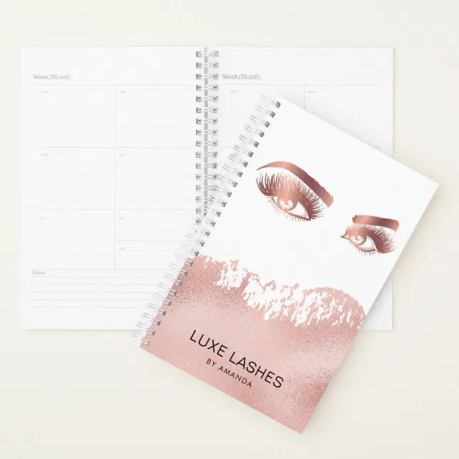 Makeup artist Eyebrows Lashes Glitter Rose Gold Planner | Zazzle