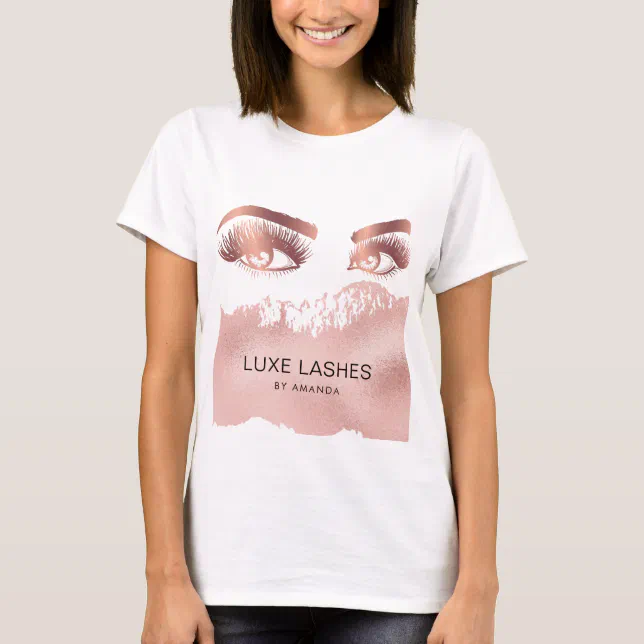 Makeup artist Eyebrows Lashes Glitter Rose Gold T-Shirt | Zazzle