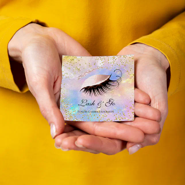 Makeup Artist Eyelash Extension Holograph Gold Square Business Card ...