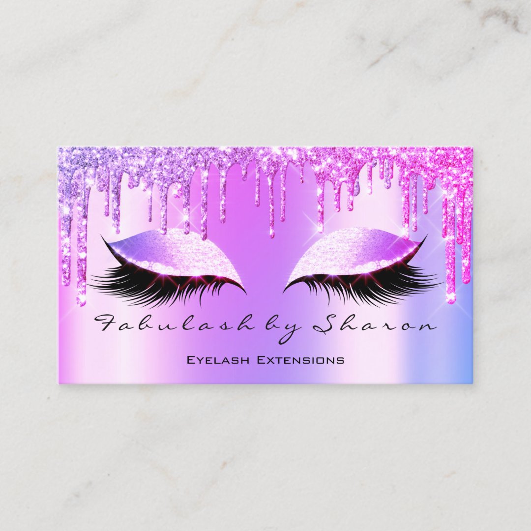 Makeup Artist Eyelash Lashes Glitter Drips Pink Business Card | Zazzle