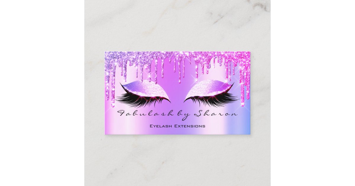 Makeup Artist Eyelash Lashes Glitter Drips Pink Business Card | Zazzle