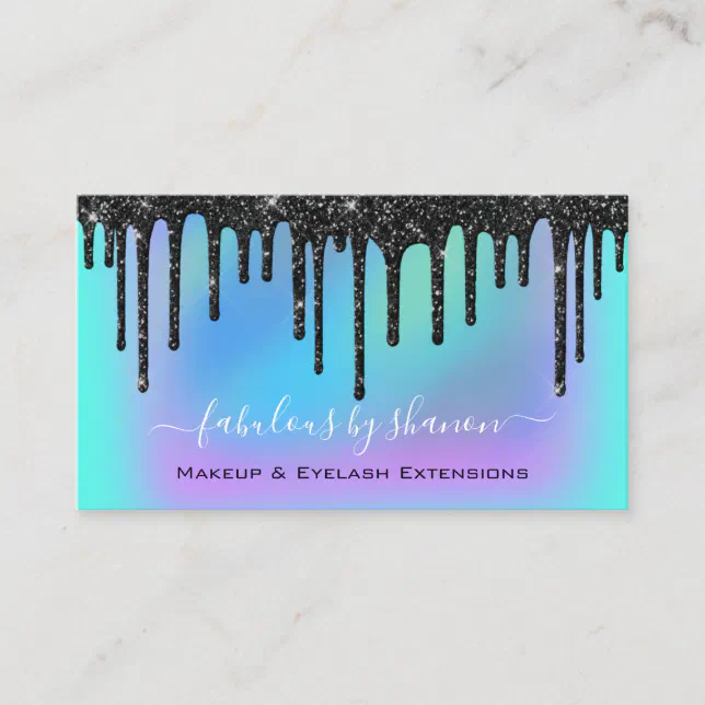 Makeup Artist Eyelash Lashes Holographic Black Business Card | Zazzle