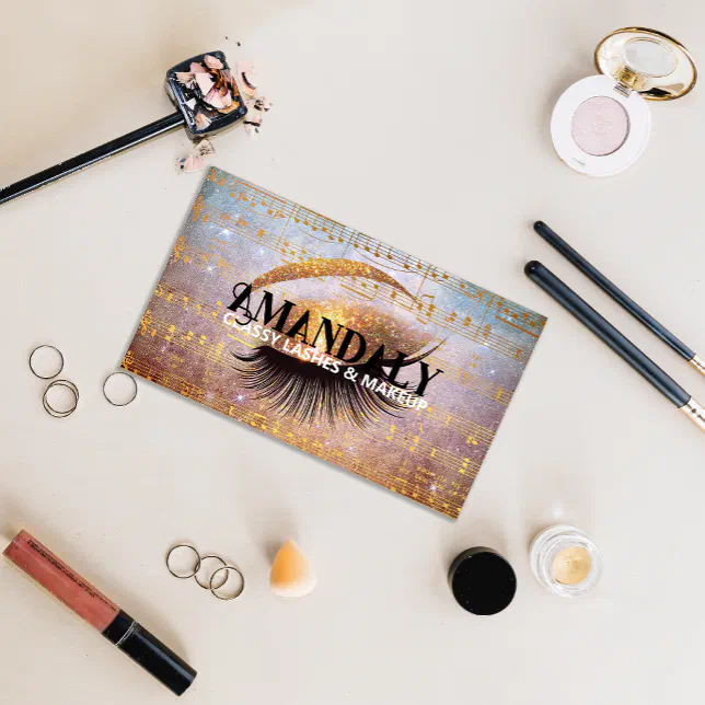 Makeup Artist Eyelash QR LOGO Gold Music Notes Business Card | Zazzle